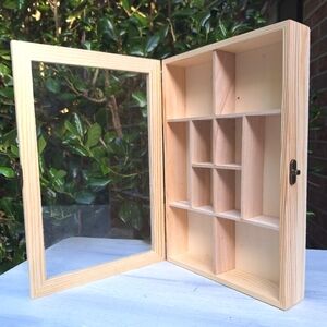 Accents | Wood Shadow Box Display Shelf Hinged Glass Lid Clasp Wooden ...